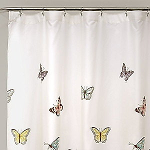 Lush Decor, Pink Flutter Butterfly Shower Curtain | Textured Ruffle Print Fabric Bathroom Decor, x 72, 72 x 72