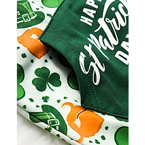 St Patricks Day Baby Boy Girl Outfit 12-18 Months Green Striped Long-Sleeved Four-Leaf Clover Onesie 3-Piece Set St. Patrick'S Day Toddler Boy Outfit Romper