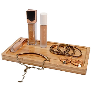 YELLOW LOTUS Bamboo Vanity Tray, 12 inch, Brown, Wooden, Slip Resistant, Perfume, Makeup, Jewelry Organizer, Decorative Toilet Tank Tray