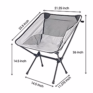 Lightweight Portable Folding Camping Chair Compact Beach Camp Chairs for Adults Foldable Backpacking Chair Outdoor Chair for Camping Hiking Lawn Picnic Outside Travel (Grey)