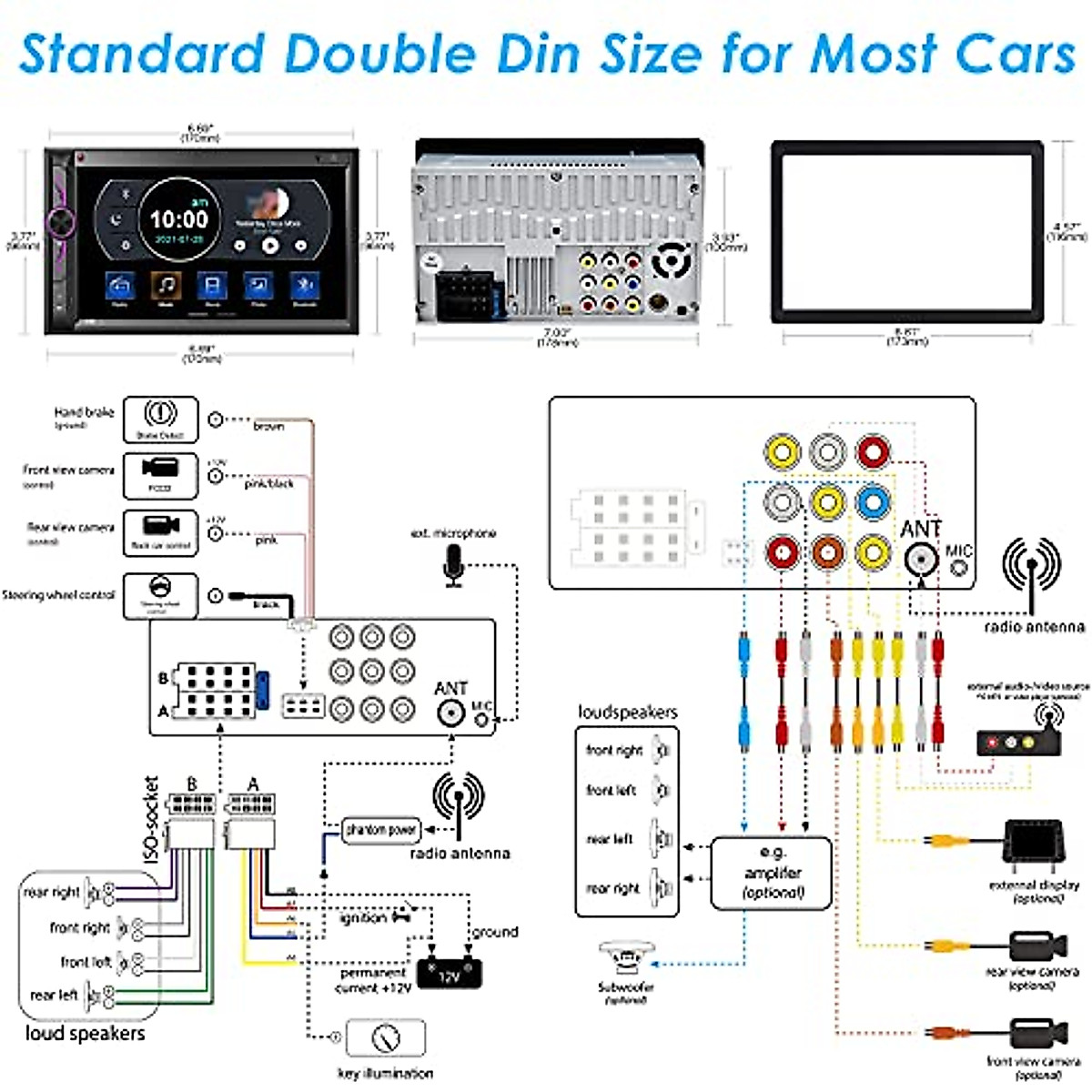 Double Din Car Multimedia System: 7 Inch HD Touchscreen Car Stereo Receiver – Bluetooth Car Radio MP5 Player with Mirror Link | Rear View Camera | MP3 | AM/FM | USB/SD/AUX | Steering Wheel Control