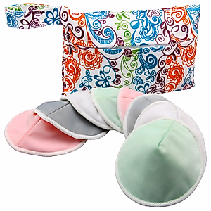 PINOWU Women’s Nursing Pads - 8 Washable Pads + Wet Bag + Wash Bag, Breastfeeding Nipple Pads for Maternity - Reusable Nipplecovers for Breast Feeding (Pastel Touch, Large 4.7")