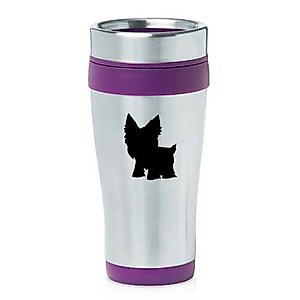 16oz Insulated Stainless Steel Travel Mug Coffee Mug Tumbler Yorkie (Purple)