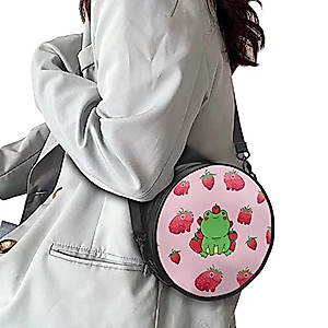 xixirimido Frog Strawberry Backpack for Girls Mini Purse Women's Crossbody Handbag with Zipper Round Lightweight Tote Bag Messenger Daypack
