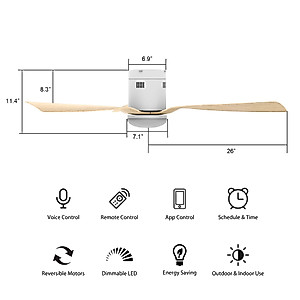SMAAIR 52 Inch Smart Ceiling Fan with Dimmable LED Lights and 10-speed DC Motor, Works with Remote Control/Alexa/Google Assistant/Siri Shortcuts (52 Inch, Light Wooden Pattern-ABS)