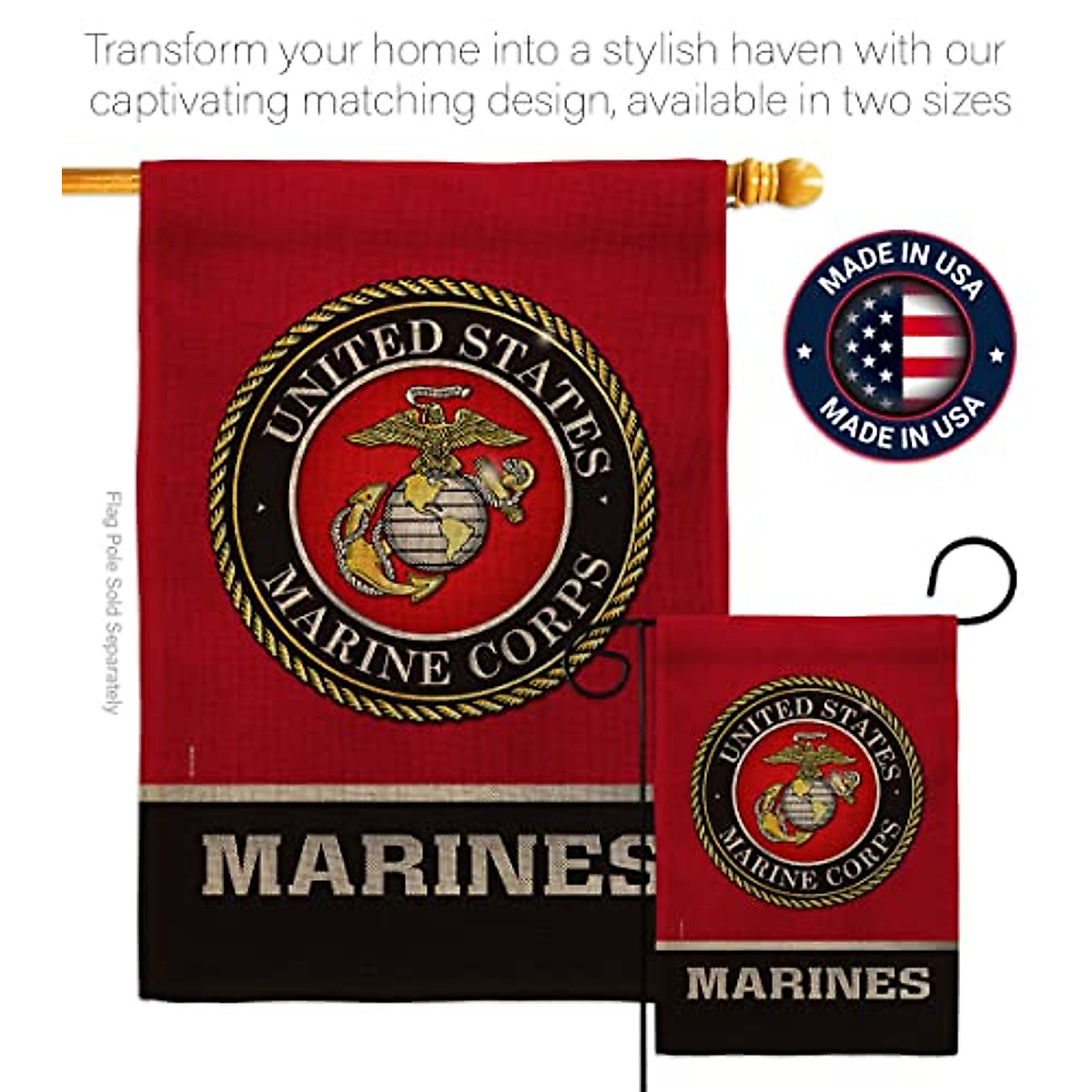 US MILITARY United State Burlap Garden House Flag-Kit Armed Forces Marine Corps USMC Semper Fi American Military Veteran Retire Official Banner Small Yard Gift Double-Sided, Made in USA