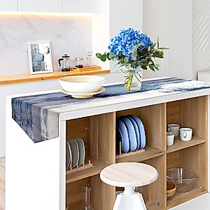 Blue and Grey Table Runner,Blue Abstract Modern Art Burlap Table Runners for Table Dresser Runner Farmhouse Style for Dinner Party Holidays Home Decoration (Blue and Grey, 13"x 71")