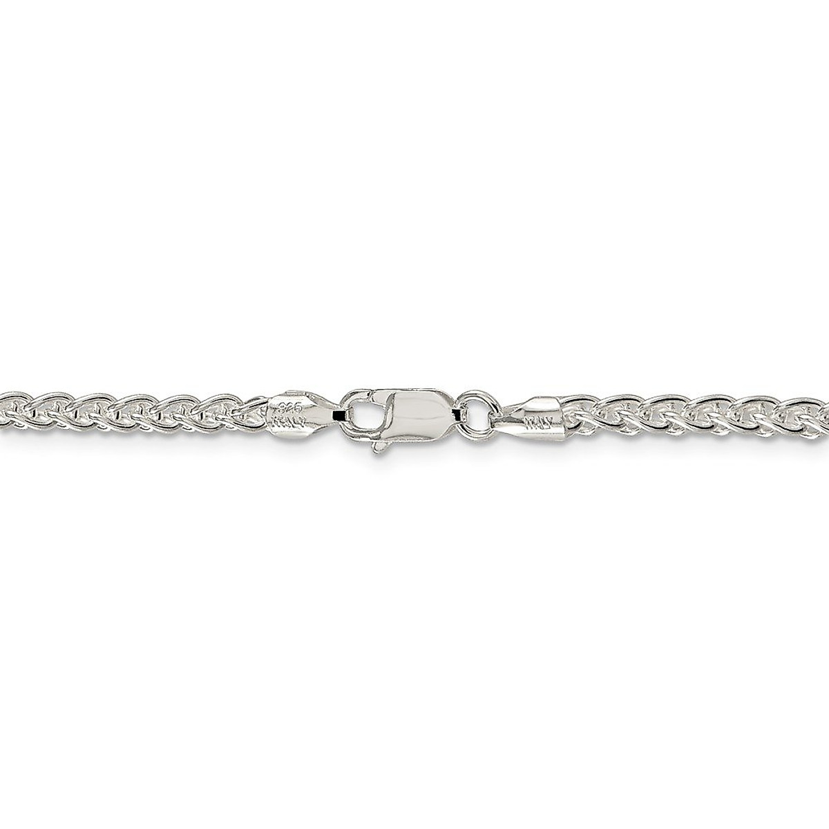 Solid 925 Sterling Silver 3mm Round Spiga Chain Necklace - with Secure Lobster Lock Clasp 20"