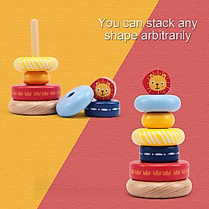 LEO & FRIENDS Wooden Stacking Ring Toys with Lion Crested, Montessori Stacking Toys for Children 1 Years and Above, Early Baby Development Toys