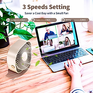 SMARTDEVIL Small Personal USB Desk Fan, 3 Speeds Portable Desktop Table Cooling Fan Powered by USB, Strong Wind, Quiet Operation, for Home Office Car Outdoor Travel (Light Brown)
