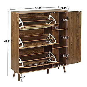 FOKWE Natural Rattan Shoe Cabinet, Shoe Cabinet with 3 Flip Drawers and Storage Shelves, Modern 3-Tier Shoe Rack Storage Cabinet for Entryway, Hallway, Bedroom(Walnut)