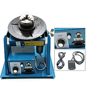 DENESTUS Rotary Welding Positioner Turntable Table with Foot Pedal 0 to 90º Welding Positioner Turntable Table 2.5" 3 Jaw Lathe Chuck 2 to10r per Min Portable Welder Mini Table Machine