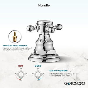 gotonovo 3 Hole Deck Mount 2 Handles Lavatory Basin Bathroom Sink Faucet with Pop Up Drain with Hot and Cold Mixer Valves 8 Inch Widespread Bathroom Faucet Chrome Polished Double Cross Handle