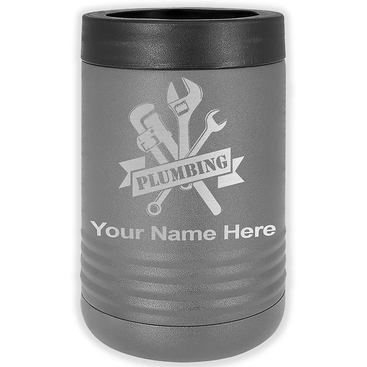 LaserGram Double Wall Insulated Beverage Can Holder, Plumbing, Personalized Engraving Included (Standard Can, Gray)
