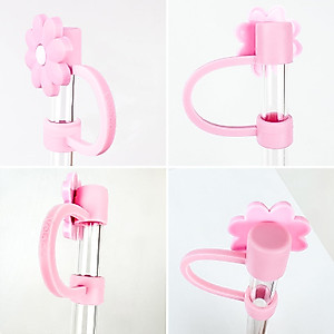 Velaco 12PCS Silicone Straw Covers Cap Compatible with Stanley 30&40 Oz Cup, 10mm Cute Flower Straw Toppers for Tumblers, Dust-Proof Drinking Straw Caps for Reusable Straws Tips Lids