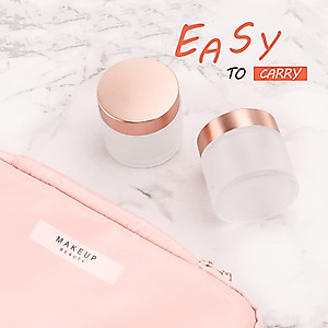 USRommaner 4 Pack 2 oz Frosted Glass Cream Jar,Empty Round Sample Jar Pot with Screw Lids&Inner Liner,Travel Storage Jar Container for Lotion, Eyeshadow,Moisturiser,gel-Rose Gold Lids