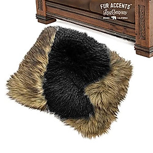 Fur Accents Shag Area Rug - Golden Brown Coyote, Wolf Edge, Dark Brown, White or Black Center - Luxury Soft Faux Fur Carpet - Sheepskin - Rectangle Accent Art Rug