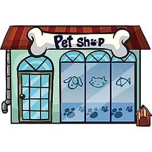 5x3ft Cartoon Pet Shop Backdrop Pet Shop Storefront Backdrops for Girl Boy 1st Birthday Party Photography Background School Play Background Pets Photo Booth Props