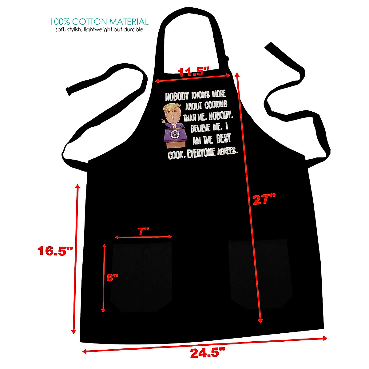 All Prime Outlet Nobody Knows More About Cooking Than Me. Nobody. Believe Me. I Am The Best Cook. Everyone Agrees - Funny Apron -100% Cotton - Universal Size - Adjustable Neck Strap - 2 Pockets