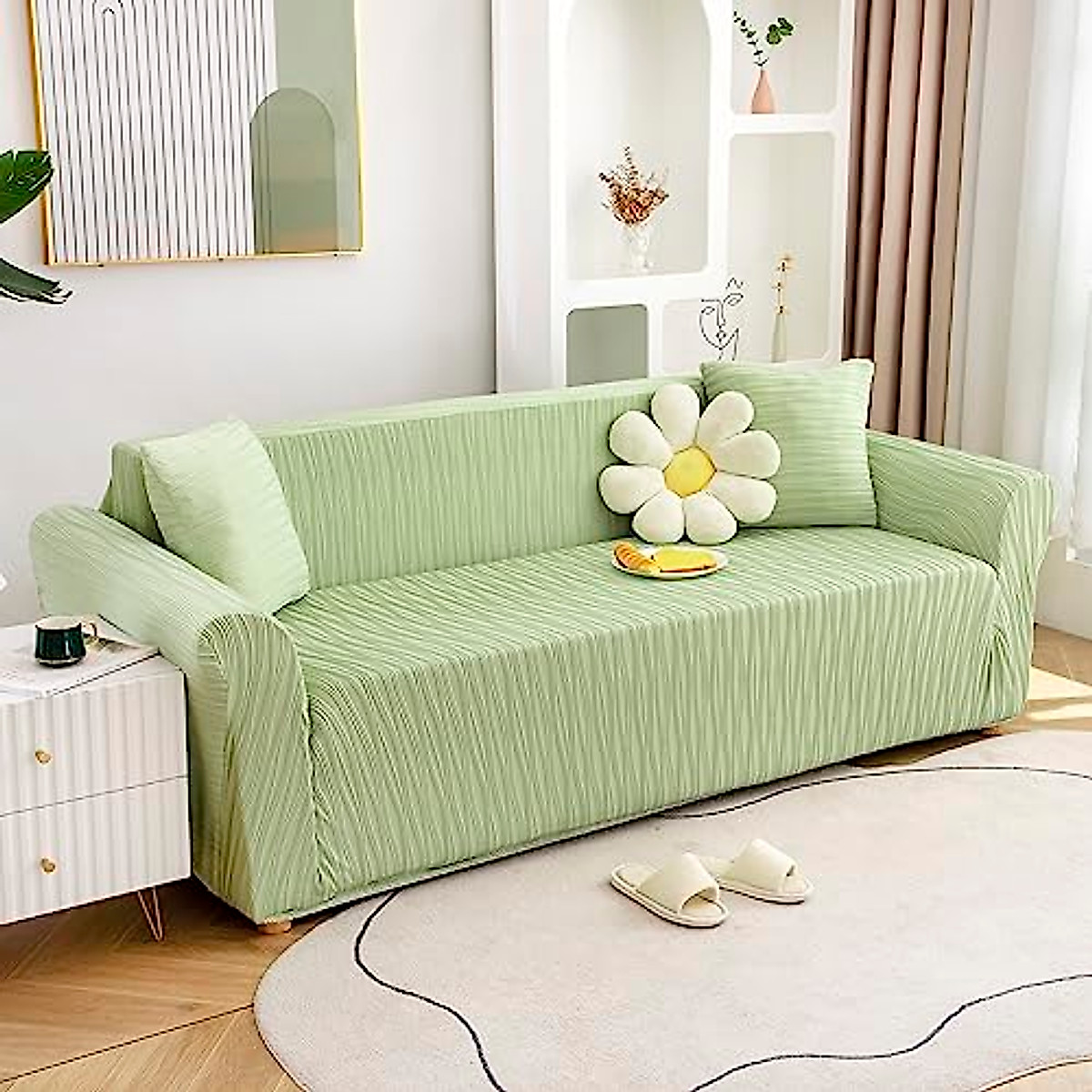 GUYIRT Couch Cover 2 Seater, Ice Silk Sofa Cover Breathable Sofa Slipcovers Easy Fit Washable Furniture Sofa Protector for Living Room-Blue-4 Seater(235-300cm)