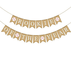 Jute Burlap Rookie of The Year Banner Boy Baseball Theme 1st Birthday Party Garland Decoration Supply