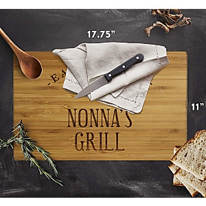 Andaz Press Large Bamboo Wood BBQ Cutting Board Gift, 17.75 x 11-inch, Nonna's Grill, 1-Pack, Laser Engraved Serving Chopping Board Christmas Birthday Chef Kitchen Ideas