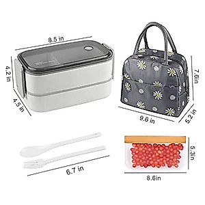 NatraProw Bento Box For Adult, Leakproof Adult Lunch Box Kit With Detachable Divider, Lunch Bag, Snack Bag, Stackable Adult Microwave Safe Bento Box Lunch Container(White)