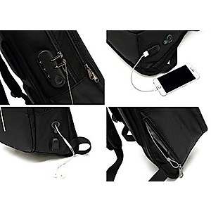 HuaChen Anti-theft Travel Backpack, Business Laptop School College Bookbag with USB Charging Port for Men Women (JSS11_Black)