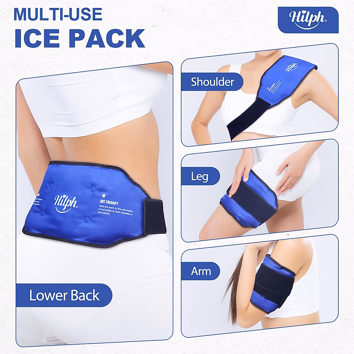 Hilph Low Back Ice Pack Wrap for Pain Relief, Reusable Ice Pack Belt Hot Cold Therapy for Low Back Pain, Lumbar Surgery, Sciatic Nerve, Coccyx, Tailbone Pain (Blue)