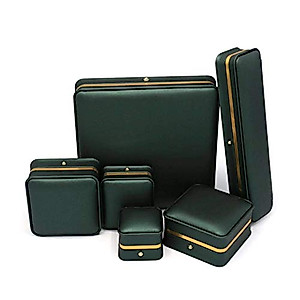 JunningGor Blackish Green Premium Leather Box Wedding Jewelry Set Display Case Storage Holder (For Pearl Necklace)