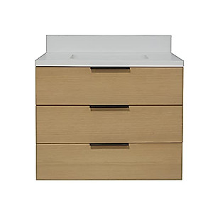 Kitchen Bath Collection Oslo 30-inch Floating Wall-Mounted Bathroom Vanity: Includes Blonde Wood Cabinet with Matte White Countertop and White Ceramic Sink