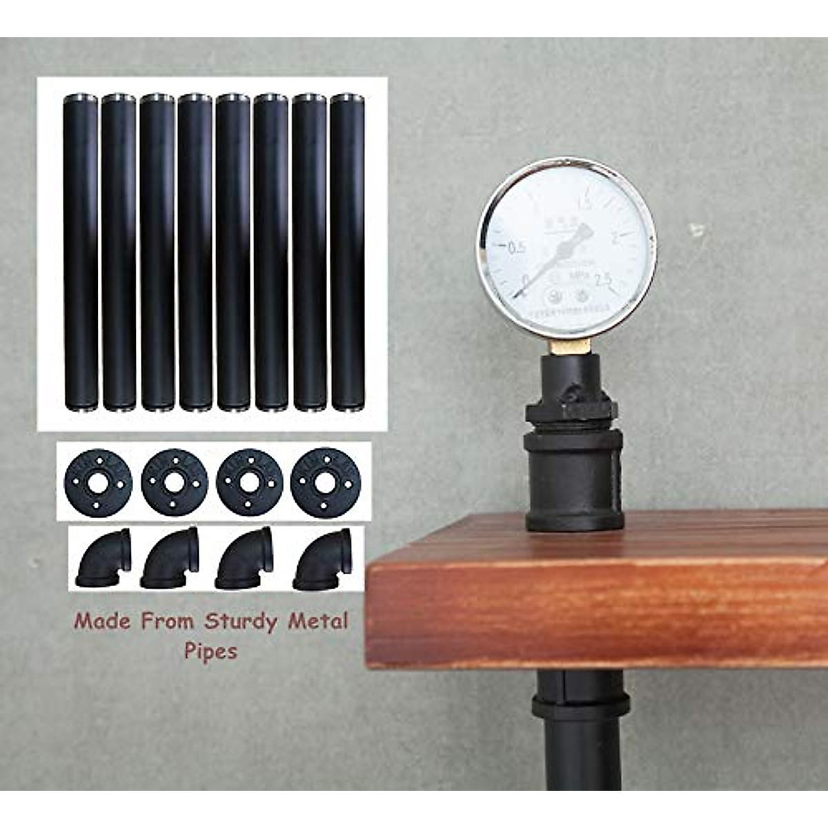 DOFURNILIM Industrial Rustic Wall Wood Pipe Ladder Floating Shelves - DIY Modern Storage Shelving Bookshelf for Bathroom Kitchen Office Home – Steampunk Bookcase (Floating Ladder shelves-51.18“W)