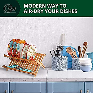 ROYAL CRAFT WOOD Bamboo 2 Tier Dish Drying Rack - Collapsible Dish Drainer Utensil Rack and Best Dish Holder for Kitchen Countertop