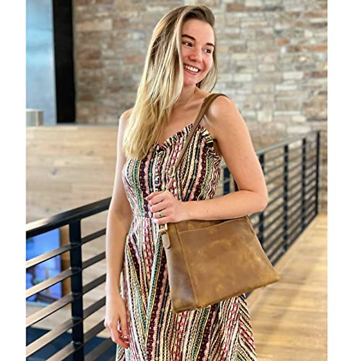 S-ZONE Women Genuine Leather Tote Bag Shoulder Handbag Bundle with Crossbody Bucket Purse