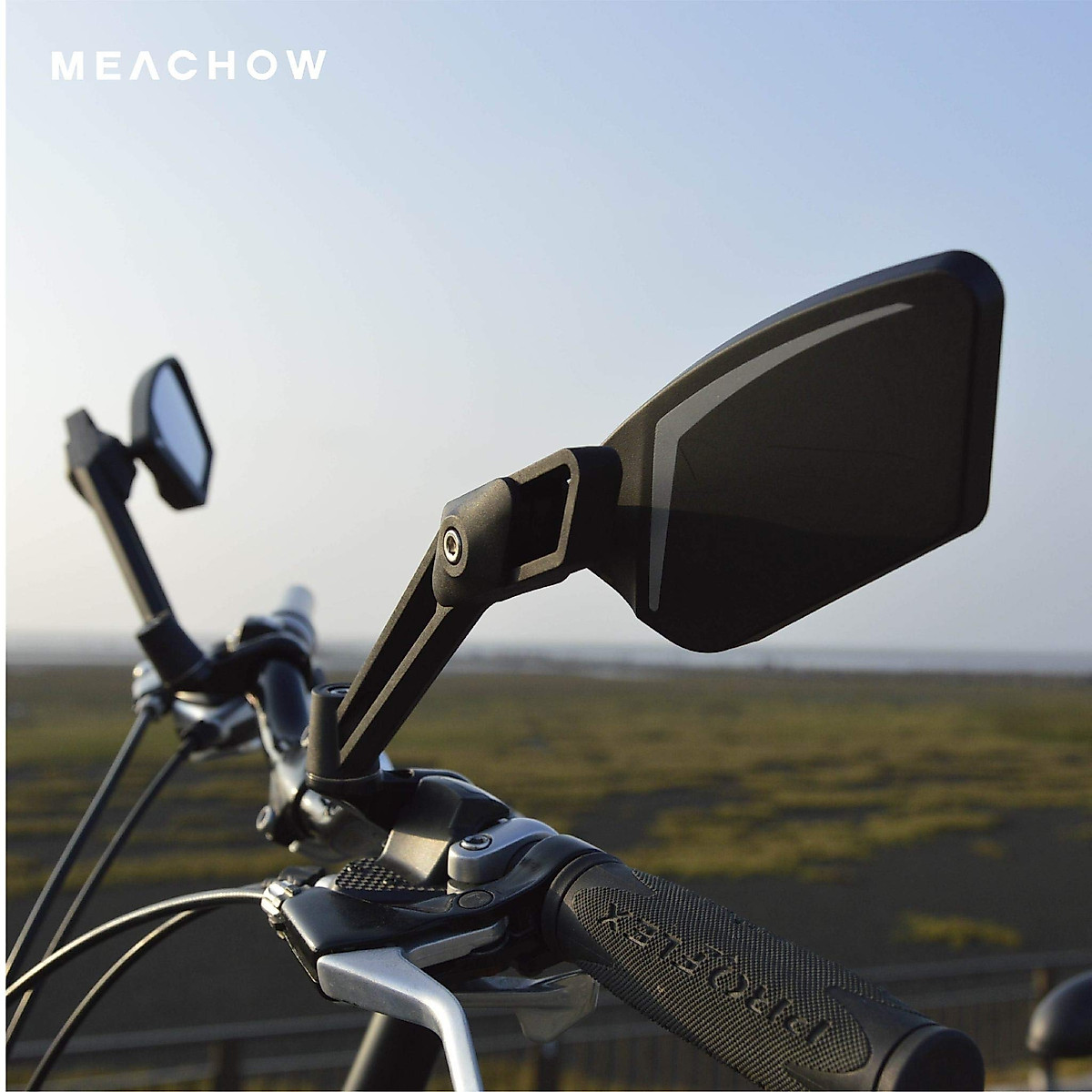 MEACHOW New Scratch Resistant Glass Lens,Handlebar Bike Mirror, Adjustable Safe Rearview Mirror, Bicycle Mirror (Silver Left Side) ME-003LS