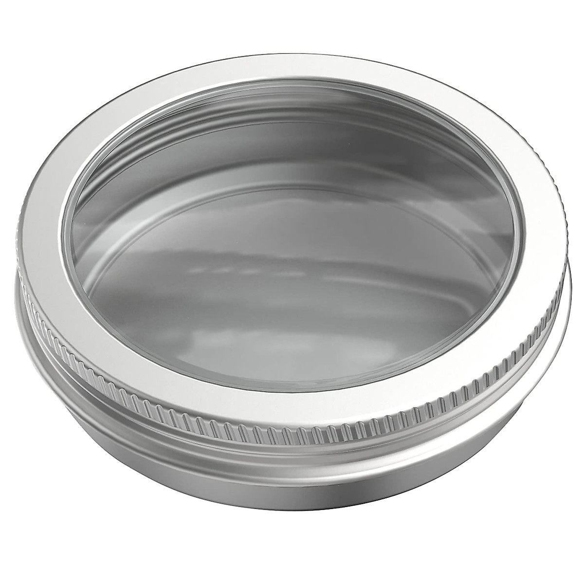 12 Pcs 4 Ounce aluminum Tins Jars Containers Round Clear Top Screw Lids Containers for Cosmetic, Salves, Balms, Lip Balm, Spices or Others, Silver
