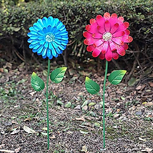 Topadorn 25 Inch Floral Garden Stake Decor,Glow in Dark Outdoor Plant Pick Water Proof Metal Flower Stick for Lawn Yard Patio,Pathway Ornament,Set of 2
