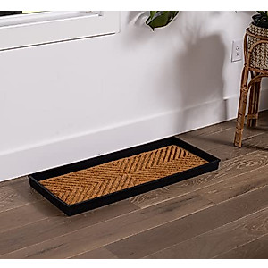BIRDROCK Brands - Rubber Boot & Shoe Tray | Coir Insert | 34" x 14" | Waterproof Shoe Tray for entryway | Embossed Pattern