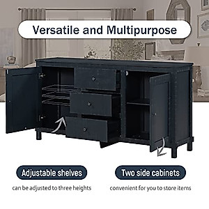 Lifeand Retro Solid Wood Buffet 2 Storage Cabinets, Adjustable Shelves and 3 Drawers for Living Room, Antique Black