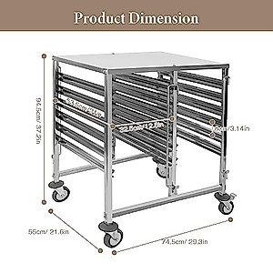 BriSunshine 2 Row Bakery Bun Pan Rack,2x6 Tiers Stainless Steel Sheet Pan Rack Trolley with Wheels & Top Table,Commercial Cooling Storage Rack Cart for Kitchen Restaurant,29.3" Lx21.6 Wx37.2 H