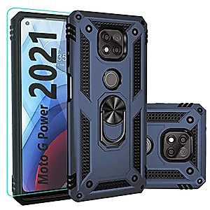 SKTGSLAMY for Moto G Power 2021 Case,with Screen Protector,[Military Grade] 16ft. Drop Tested Cover with Magnetic Kickstand Car Mount Protective Case for Motorola Moto G Power 2021, Blue