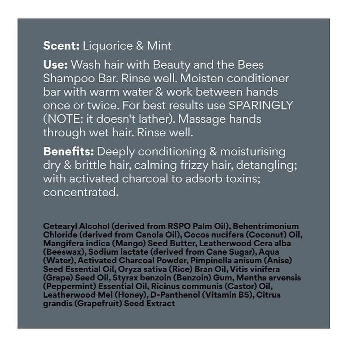 Beauty and the Bees Eco Friendly Voodoo Activated Charcoal Deep Solid Conditioner Bar 50g for Normal - Color Treated Dry Hair | Untangles and Softens Hair