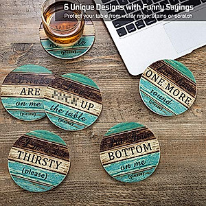 Ceramic Coasters for Drinks Absorbent, Esur Rustic Farmhouse Stone Coaster Set of 6 with Metal Holder for Wooden Table Protection, Funny Style for Bar Home Decor, Housewarming Gift