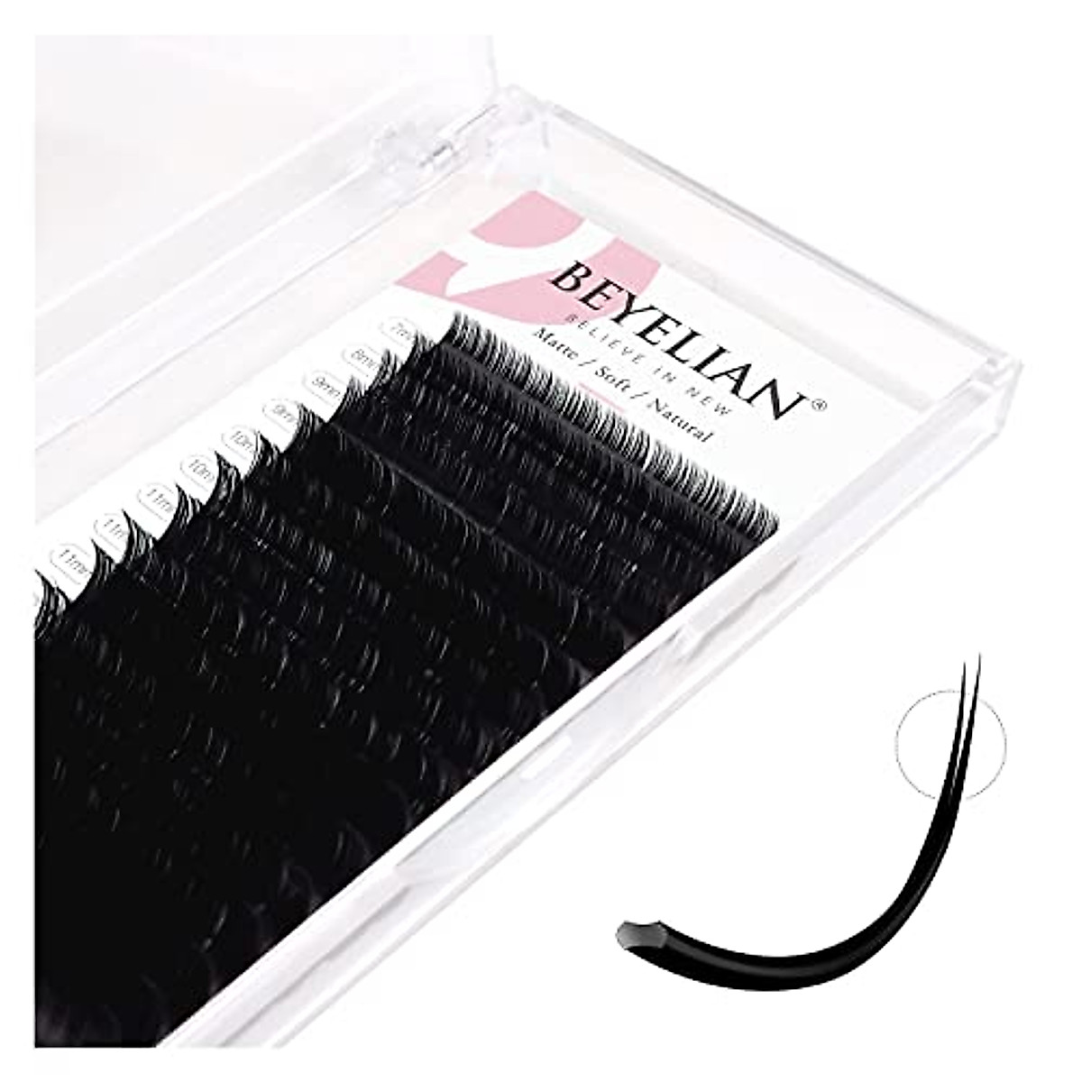 BEYELIAN Eyelash Extensions, Individual Lashes, 0.20mm D Curl 7-15mm Super Matte Classic Lash Extensions, Ellipse Flat Eyelash Extension, Mixed Tray for Professional Salon Use
