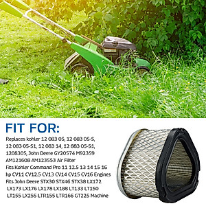 LOCOPOW 1208314 12 083 05 Air Filter Replace M92359 GY20574 am121608 am123553 Fit for Kohler Command Pro 12.5hp 13hp 14hp 15hp 16hp Fit for John Deere GT255 LT155 LT133 STX38 LX255 LT150