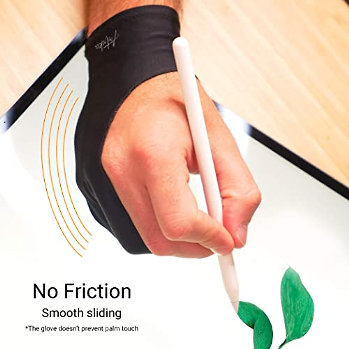 Articka Drawing Glove for Digital Drawing Tablet, iPad (Smudge Guard, Two-Finger, Reduces Friction, Elastic Lycra, Good for Right and Left Hand)(Medium, Black)