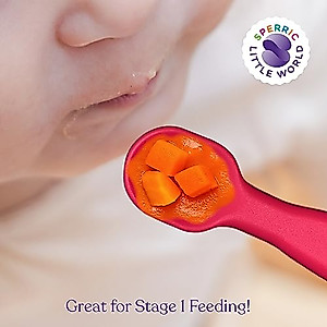 Silicone Baby Spoon Set | Baby Spoons Self Feeding 6 Months | BPA Free Baby Led Weaning Spoons Stage 1 & 2 for Kids 6+ Months | Silicone Baby Feeding Spoon Set - 4 Spoons, Dark/Light Pink