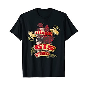 GIS Specialist Inked Skull & Red Roses Tattoo T-Shirt