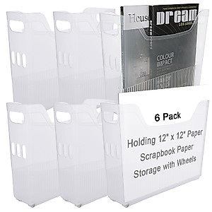 YAYODS 6 Pack 12 x 12 Paper Storage Organizer, Scrapbook Paper Storage with Wheels, Plastic Scrapbook Storage Bin for 12" x 12" Pape, Scrapbook Papers, Cardstocks, Vinyl Sheets, Documents