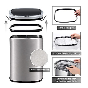 13 Gallon Trash Can Kitchen, Automatic Garbage Can Touchless Motion Sensor, Stainless Steel Trash Can with lid Anti-Fingerprint Mute Designed, Waste Bin 50L, for Office Bedroom Living Room Trash Can